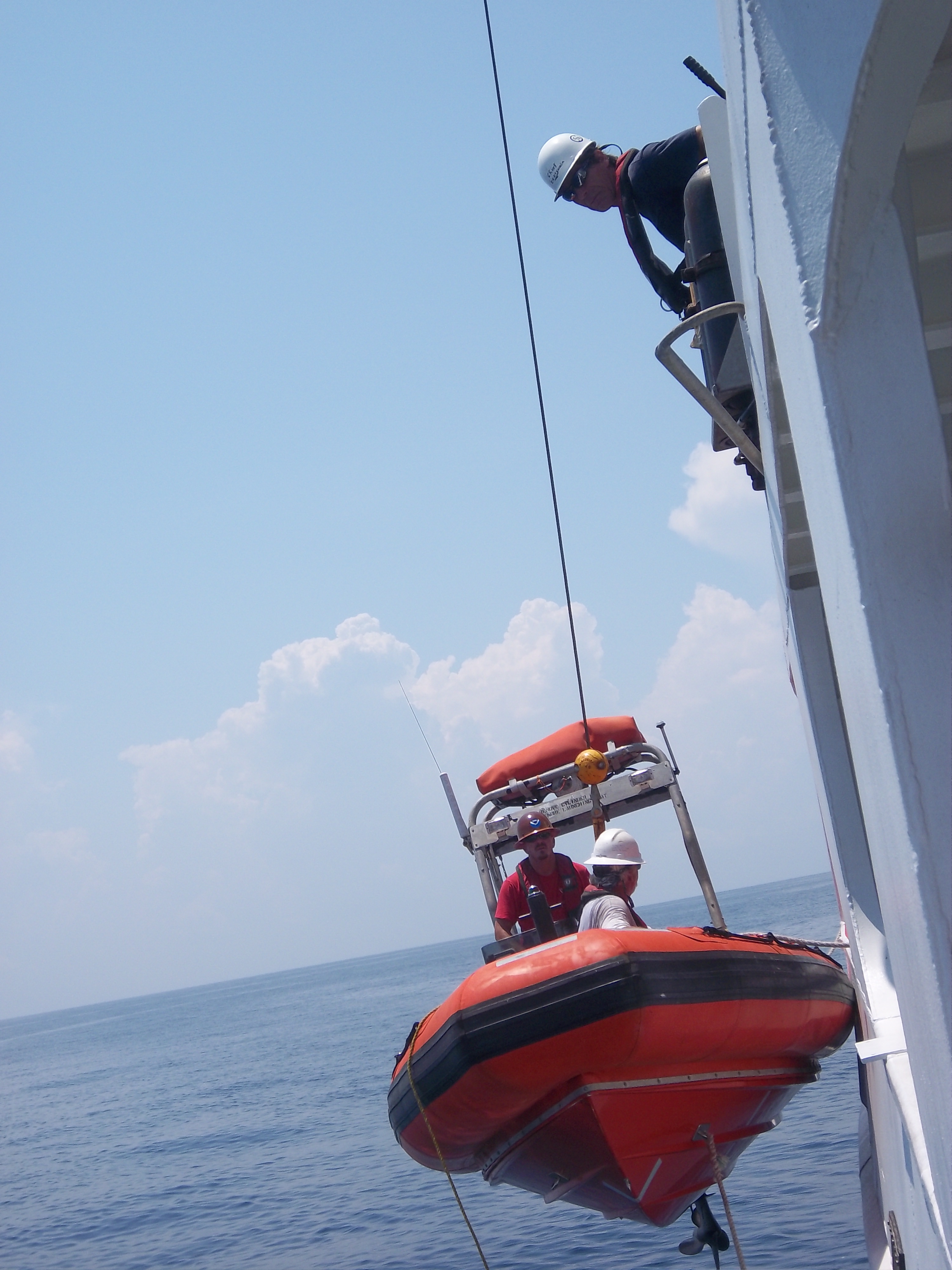 Lowering the RHIB for diving operations – NOAA Teacher at Sea Blog